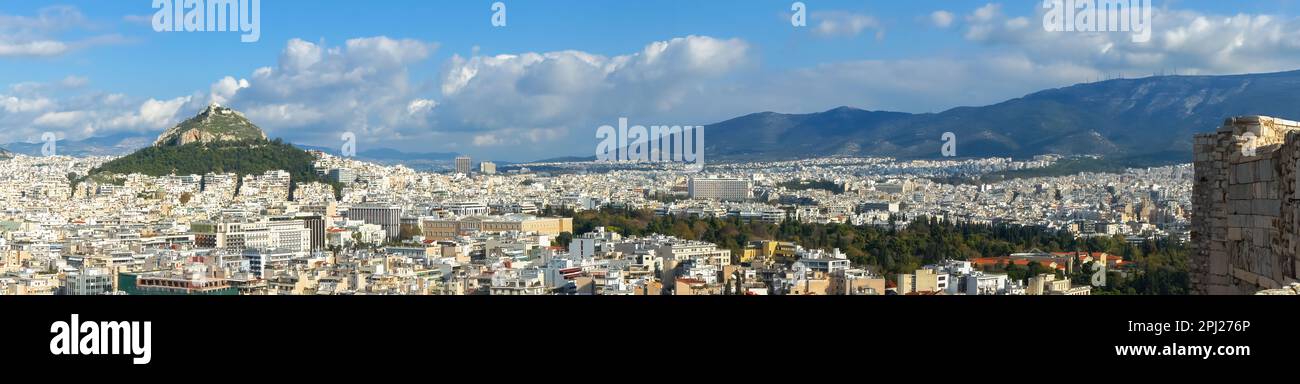 Panoramic view to Athens Greece from the ancient Acropolis temple ...