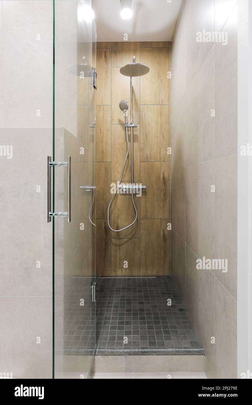 Shower system in the shower room interior Stock Photo - Alamy