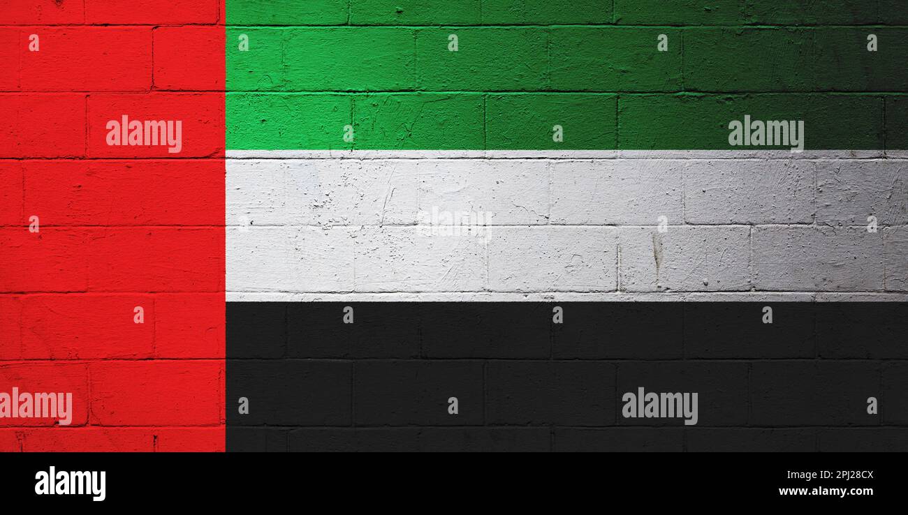 Flag of the United Arab Emirates painted on a cinder block wall Stock ...