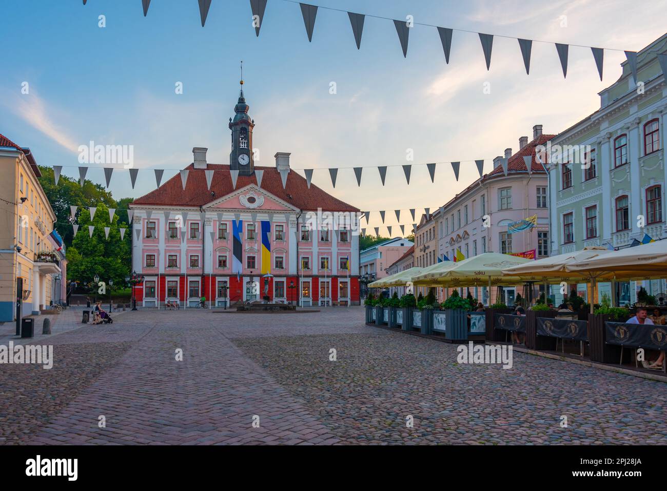Tartu, Estonia, June 27, 2022: Sunset view of the town hall square in ...