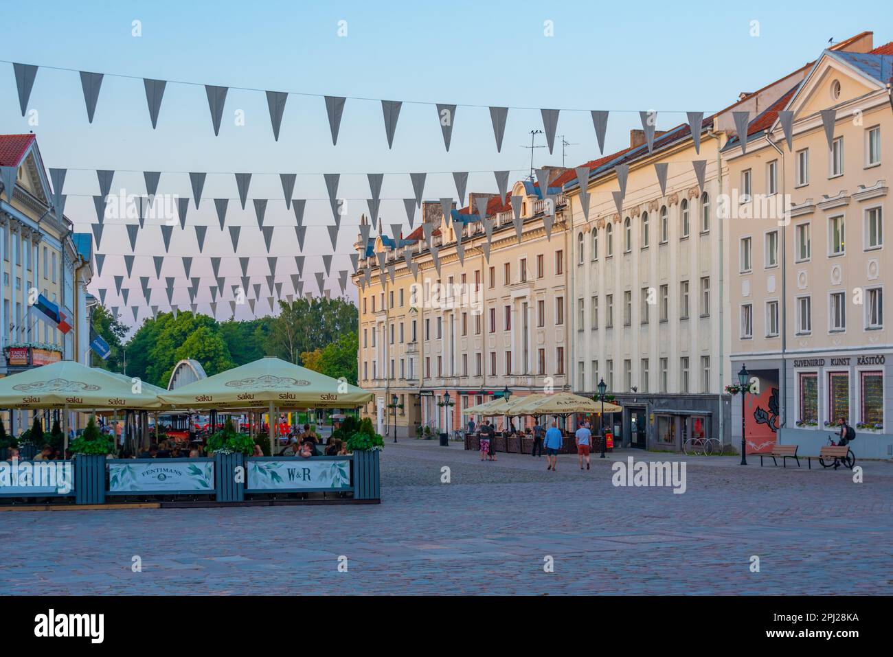 Tartu, Estonia, June 27, 2022: Sunset view of Restaurants at the town ...