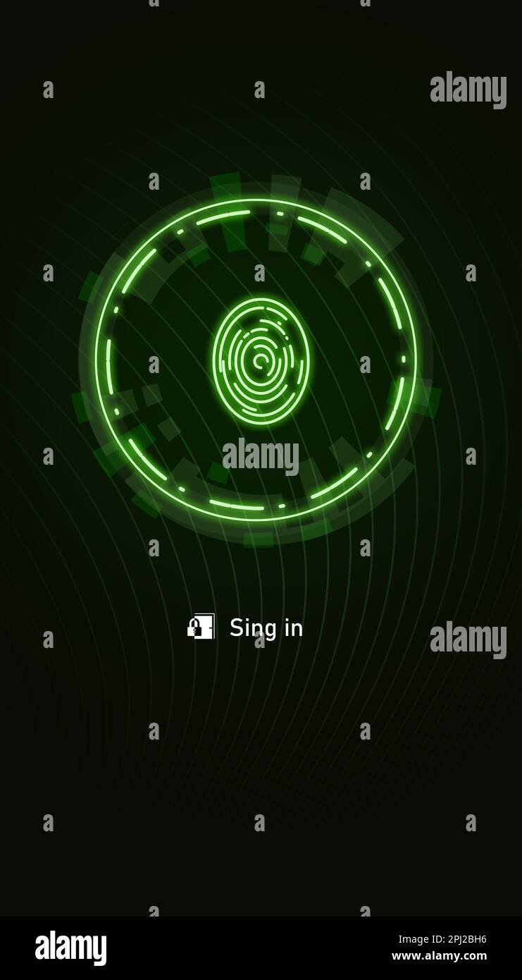 Blocked screen of gadget with fingerprint identification, illustration ...