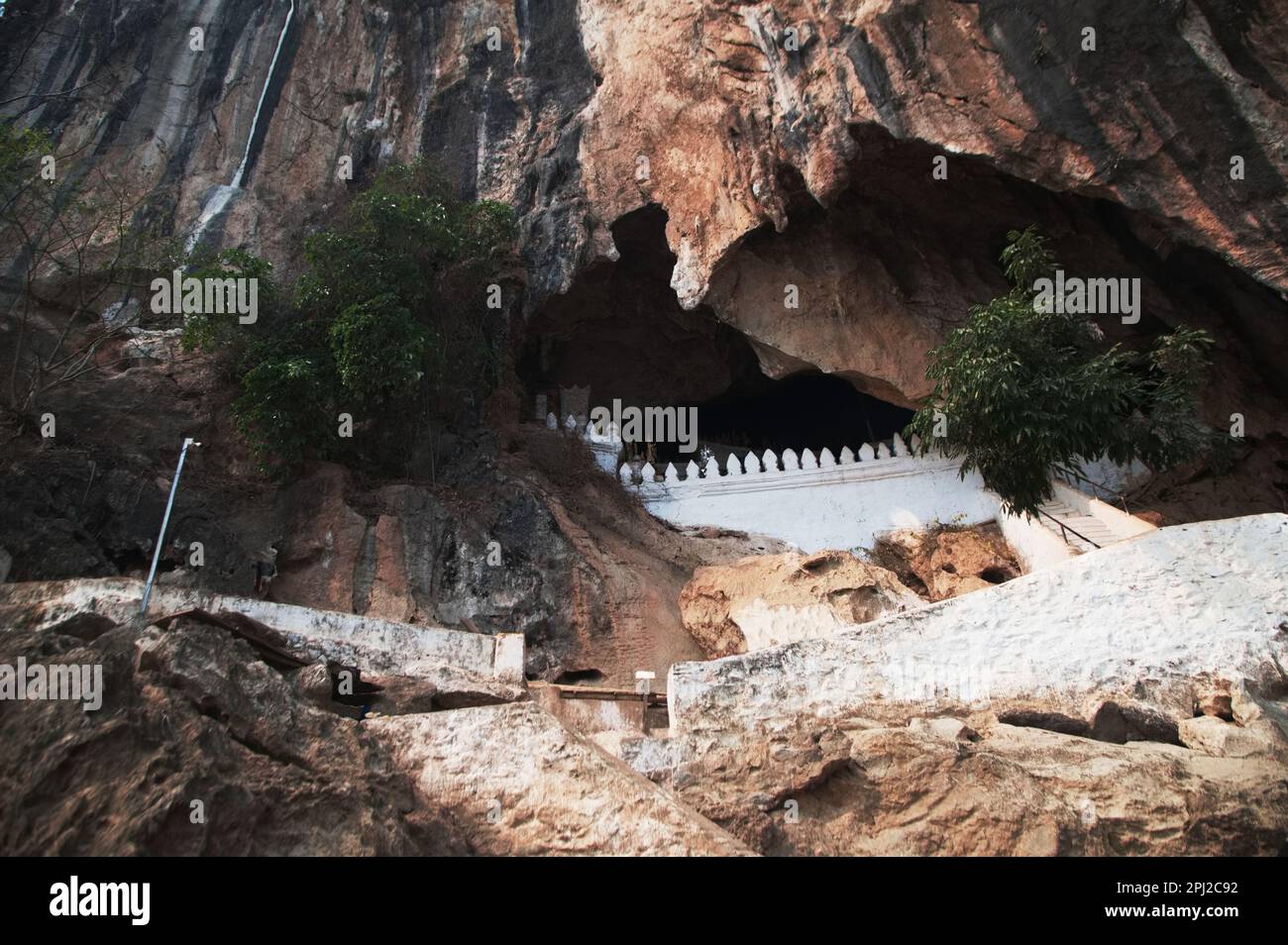 Entrance to Ting Cave or Pak Ou Cave with concrete stairs go inside ...