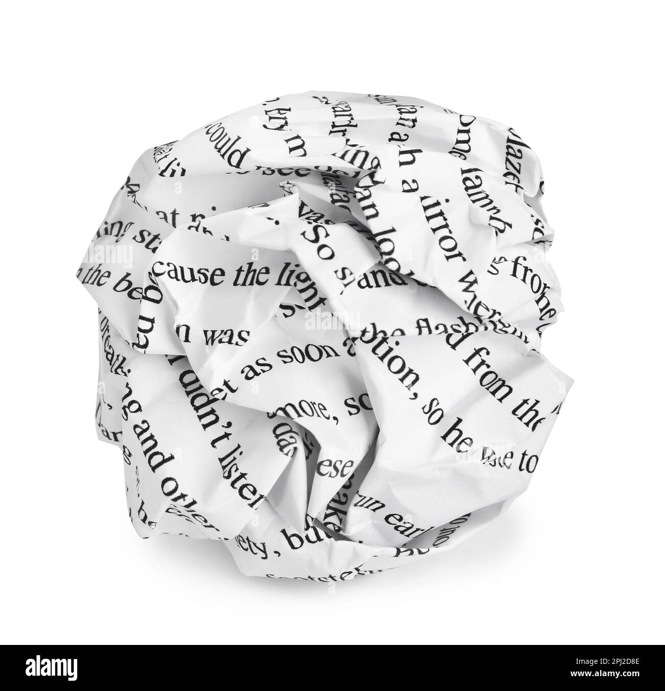 Crumpled sheet of paper with printed text isolated on white Stock Photo ...