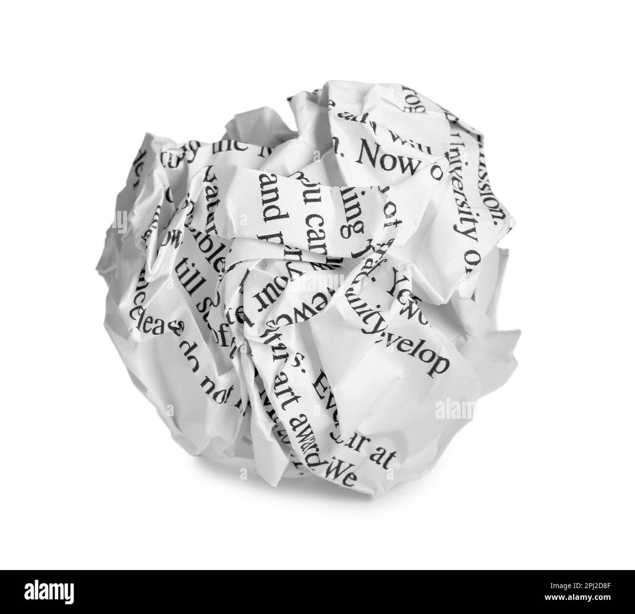 Crumpled sheet of paper with printed text isolated on white Stock Photo ...