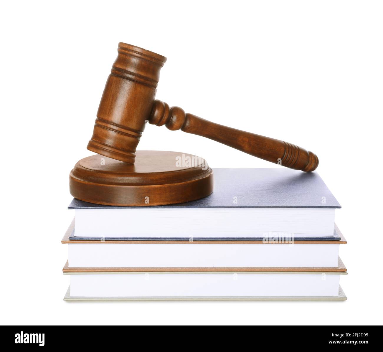 Wooden gavel and stack of books on white background Stock Photo - Alamy