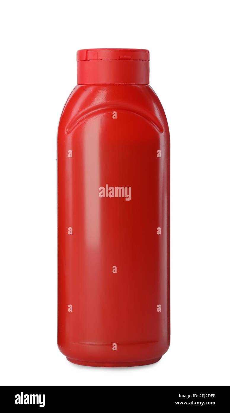 Red plastic ketchup bottle isolated on white Stock Photo - Alamy