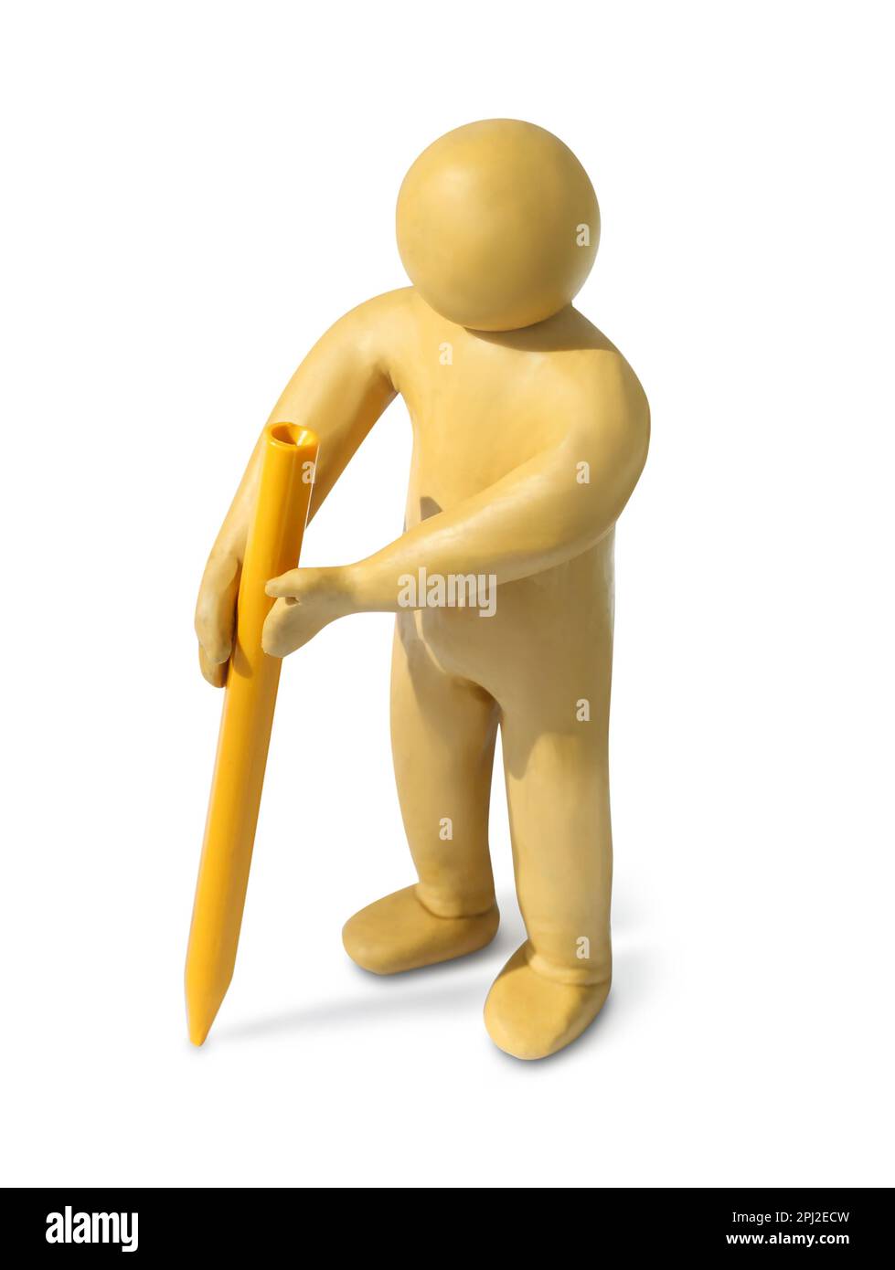 Yellow plasticine human figure with wax pencil isolated on white Stock ...