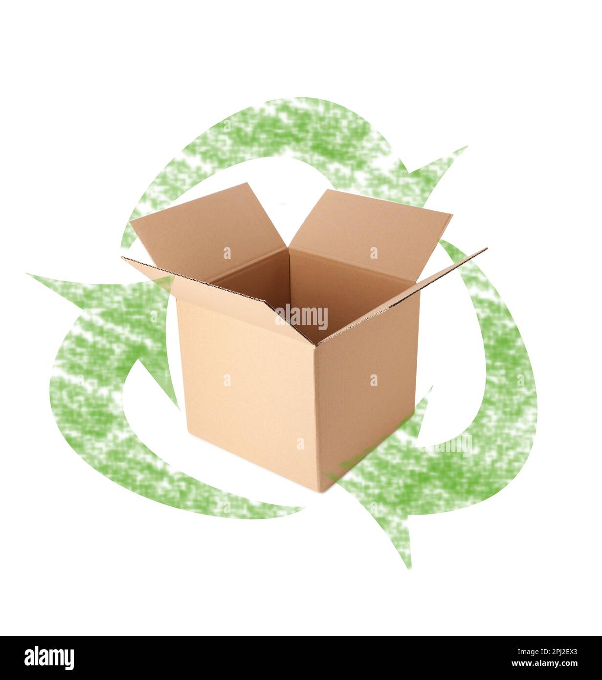 Cardboard box and recycling symbol on white background Stock Photo - Alamy