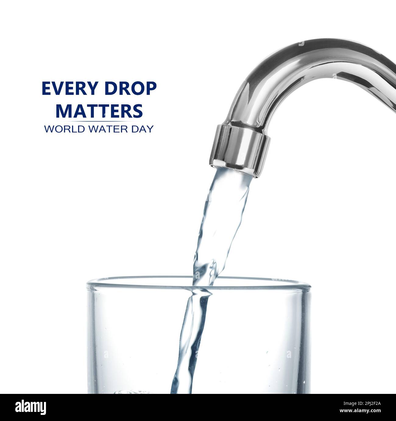 Every drop matters. Filling glass with water from tap on white ...