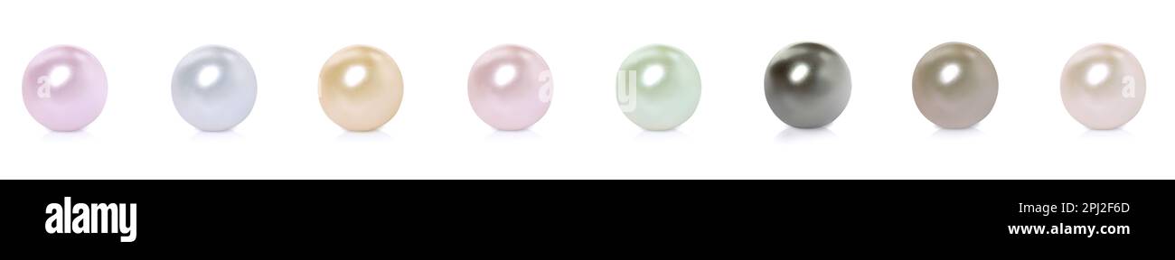 Set with beautiful pearls on white background. Banner design Stock ...