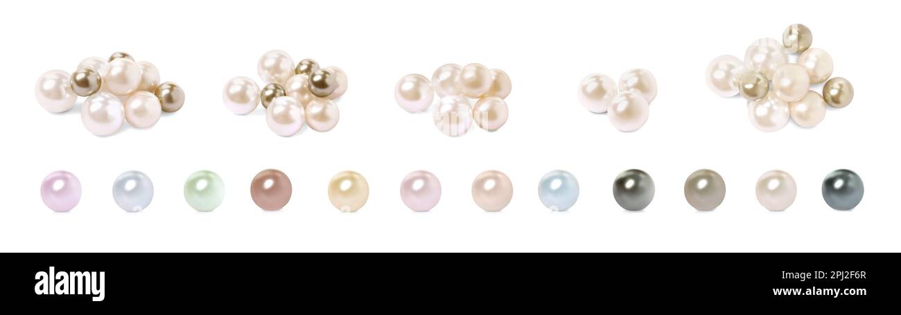 Set with beautiful pearls on white background. Banner design Stock ...