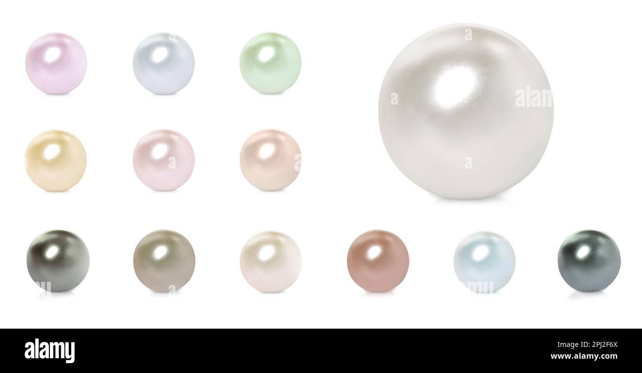 Set with beautiful pearls on white background. Banner design Stock ...