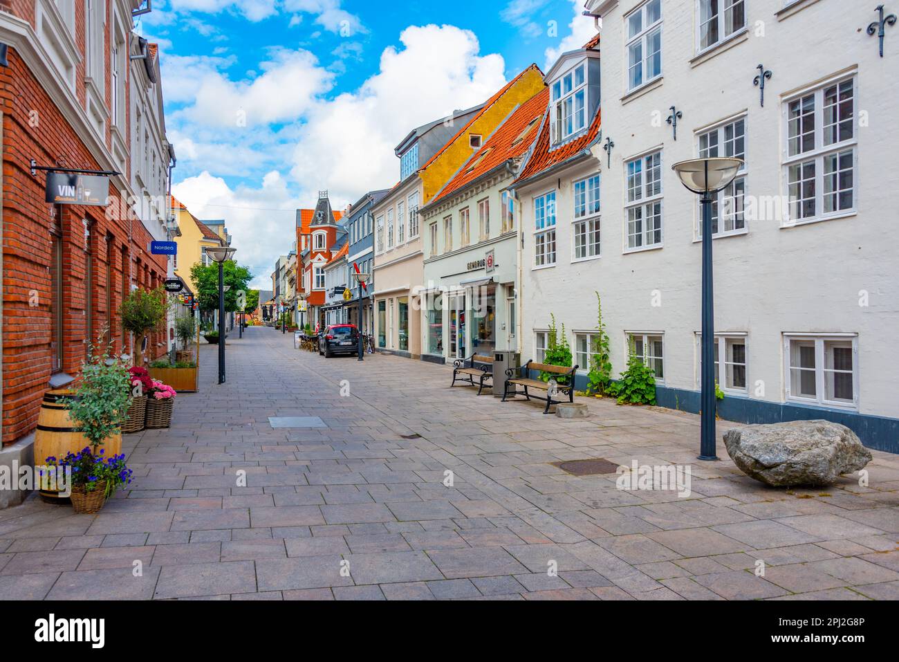 Faaborg, Denmark, June 20, 2022: View of a street in Danish town ...