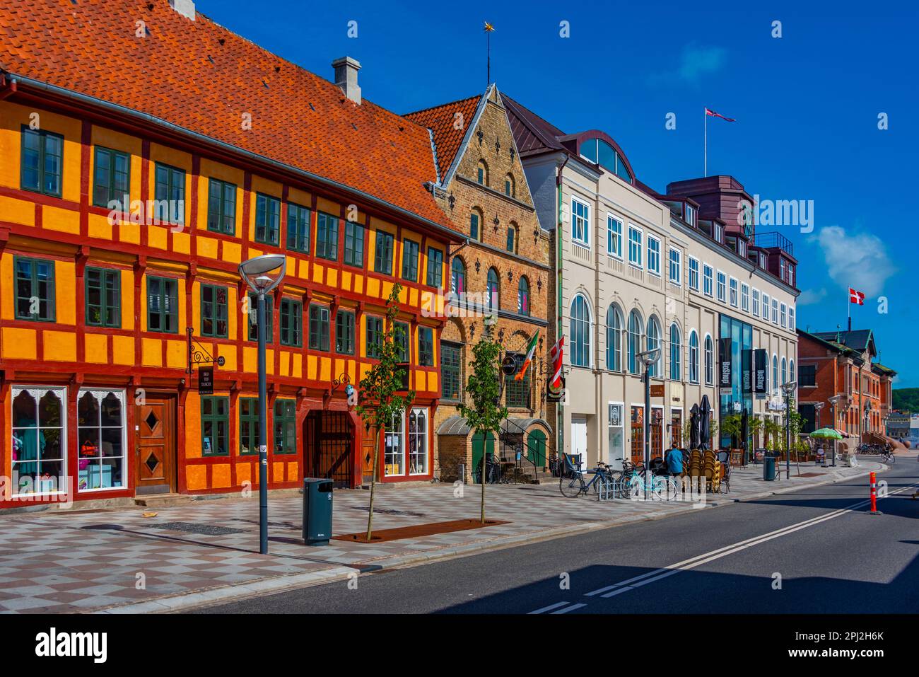 Aalborg, Denmark, June 15, 2022: View of a commercial street in central ...