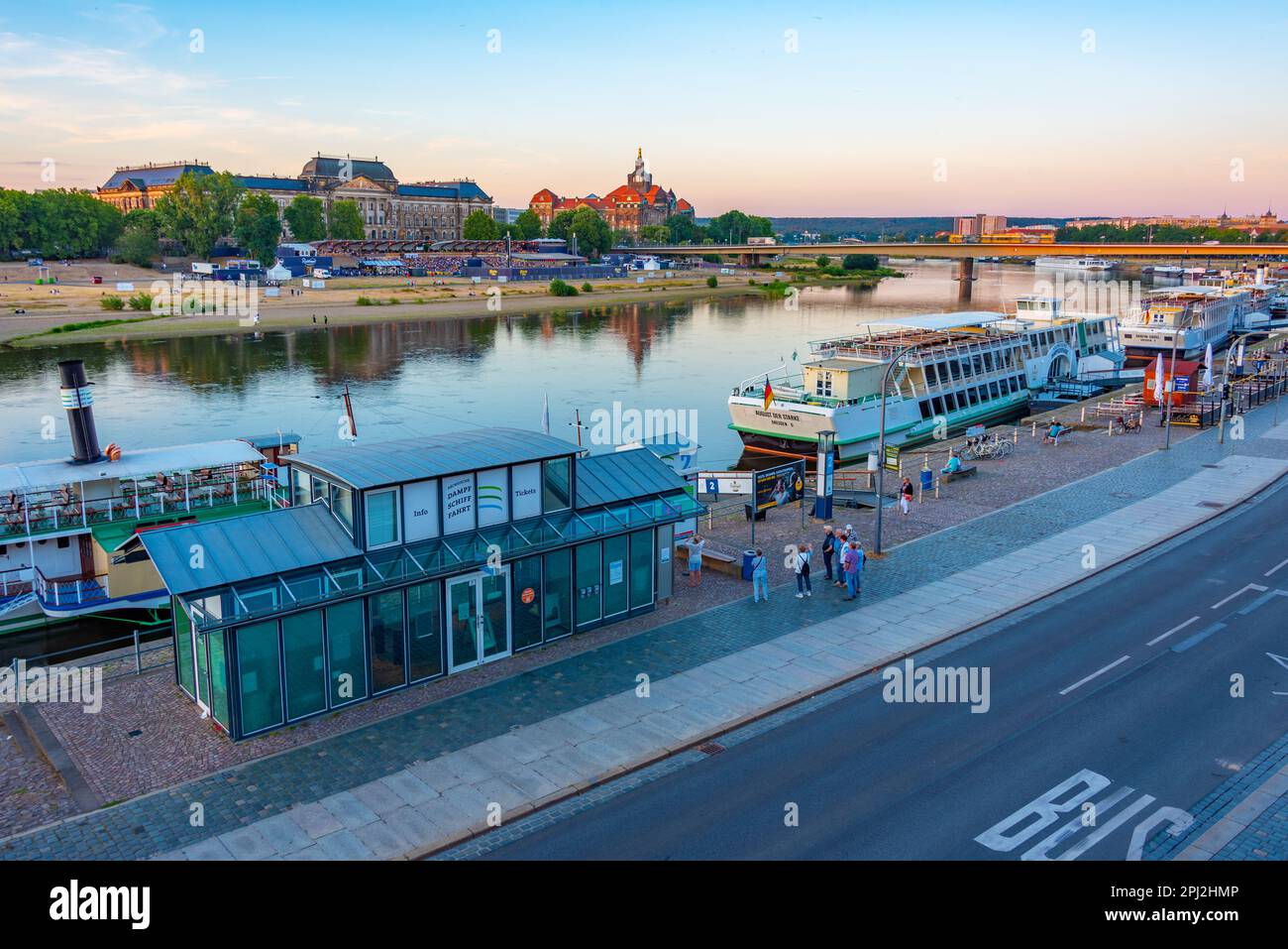 Dresden, Germany, August 7, 2022: Steamboats mooring at the waterfront ...