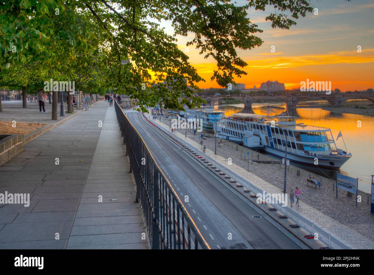 Dresden, Germany, August 7, 2022: Steamboats mooring at the waterfront ...