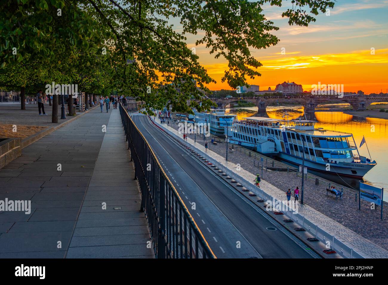Dresden, Germany, August 7, 2022: Steamboats mooring at the waterfront ...