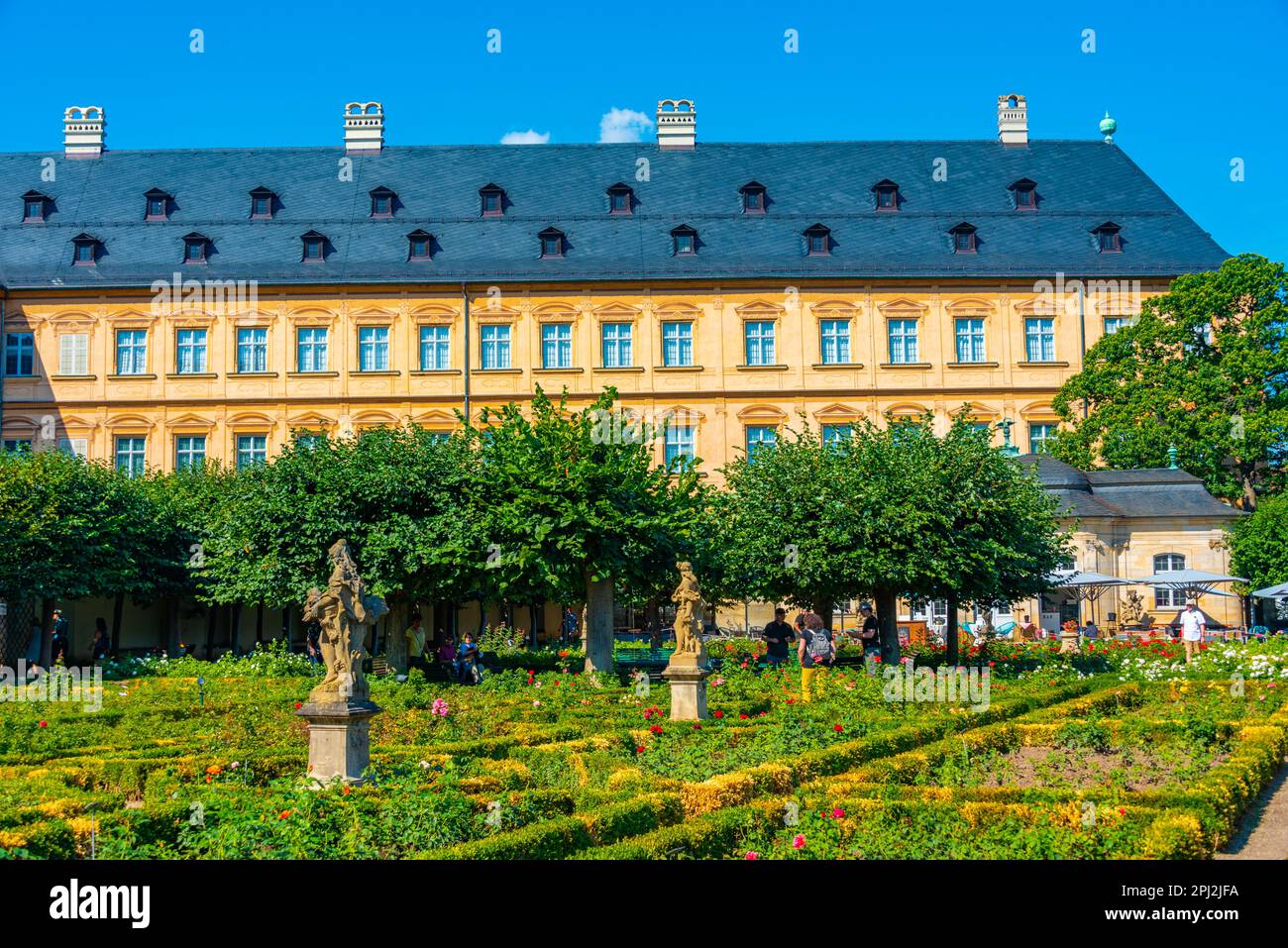 Bamberg, Germany, August 10, 2022: Rose garden in Neue Residenz palace ...