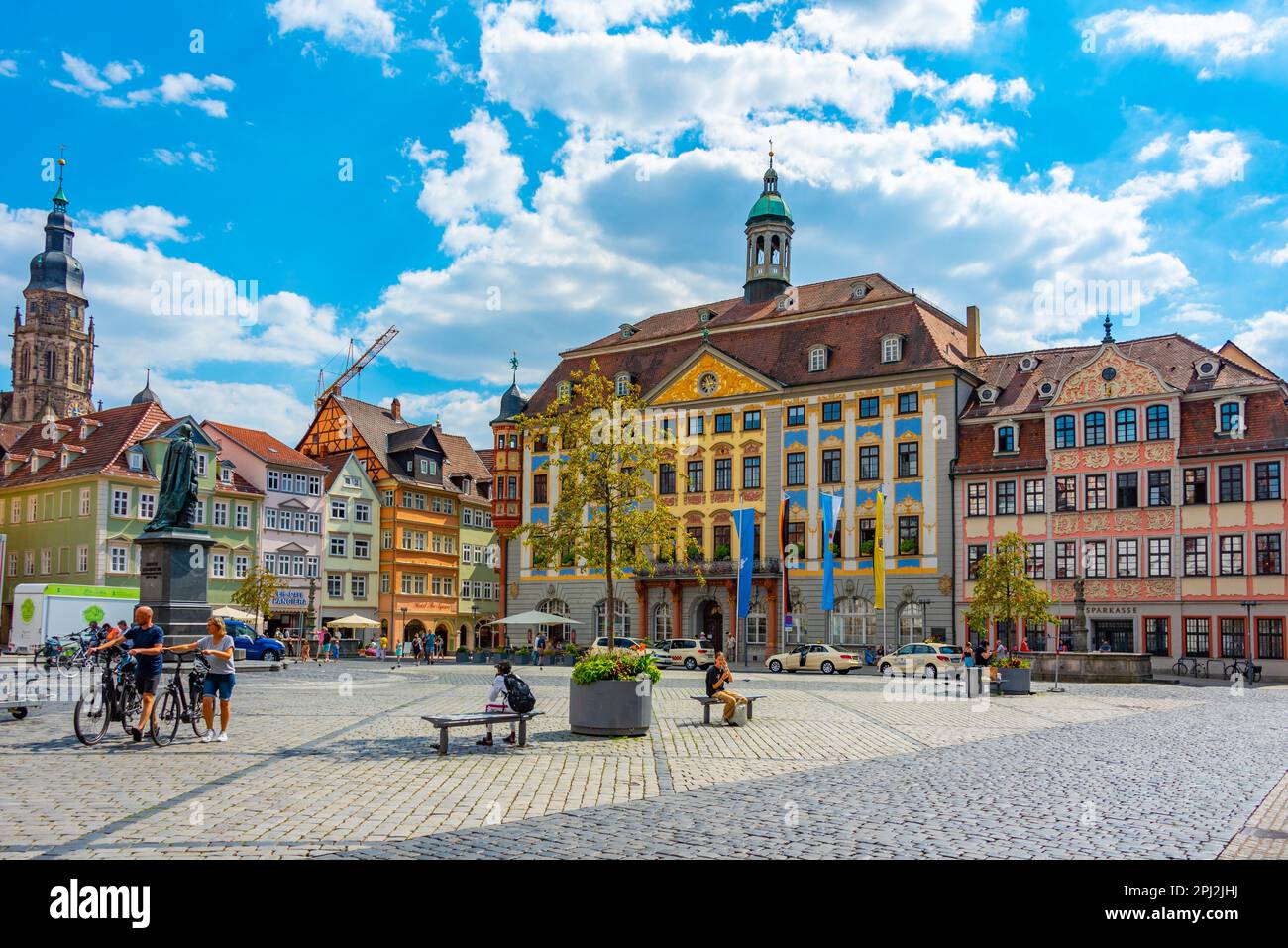 Coburg, Germany, August 10, 2022: Town hall at Marktplatz square in the ...