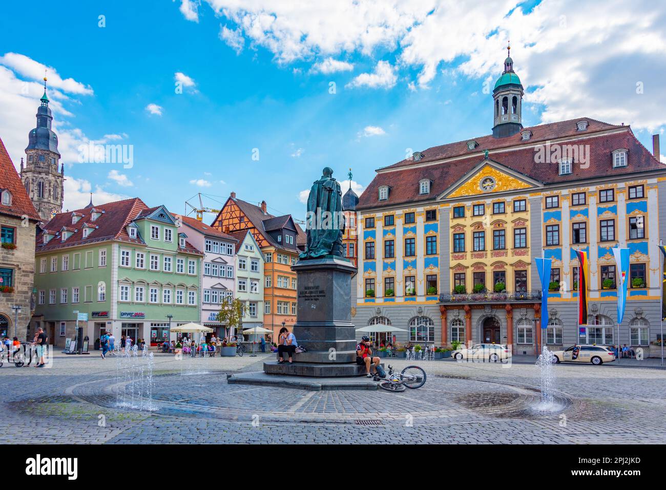 Coburg, Germany, August 10, 2022: Town hall at Marktplatz square in the ...