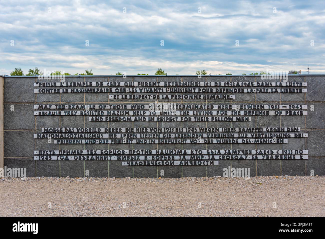 Dachau, Germany, August 15, 2022: Commemorative wall at Dachau ...