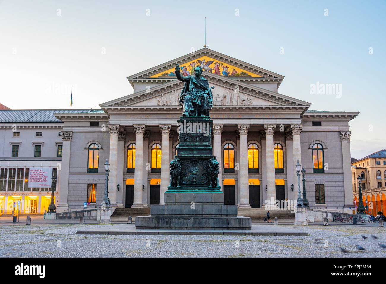 Munich, Germany, August 16, 2022: Sunrise view of Bavarian state opera ...