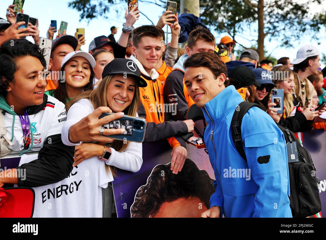 Melbourne, Australia. 31st Mar, 2023. Nyck de Vries (NLD) AlphaTauri with fans. Australian Grand ...