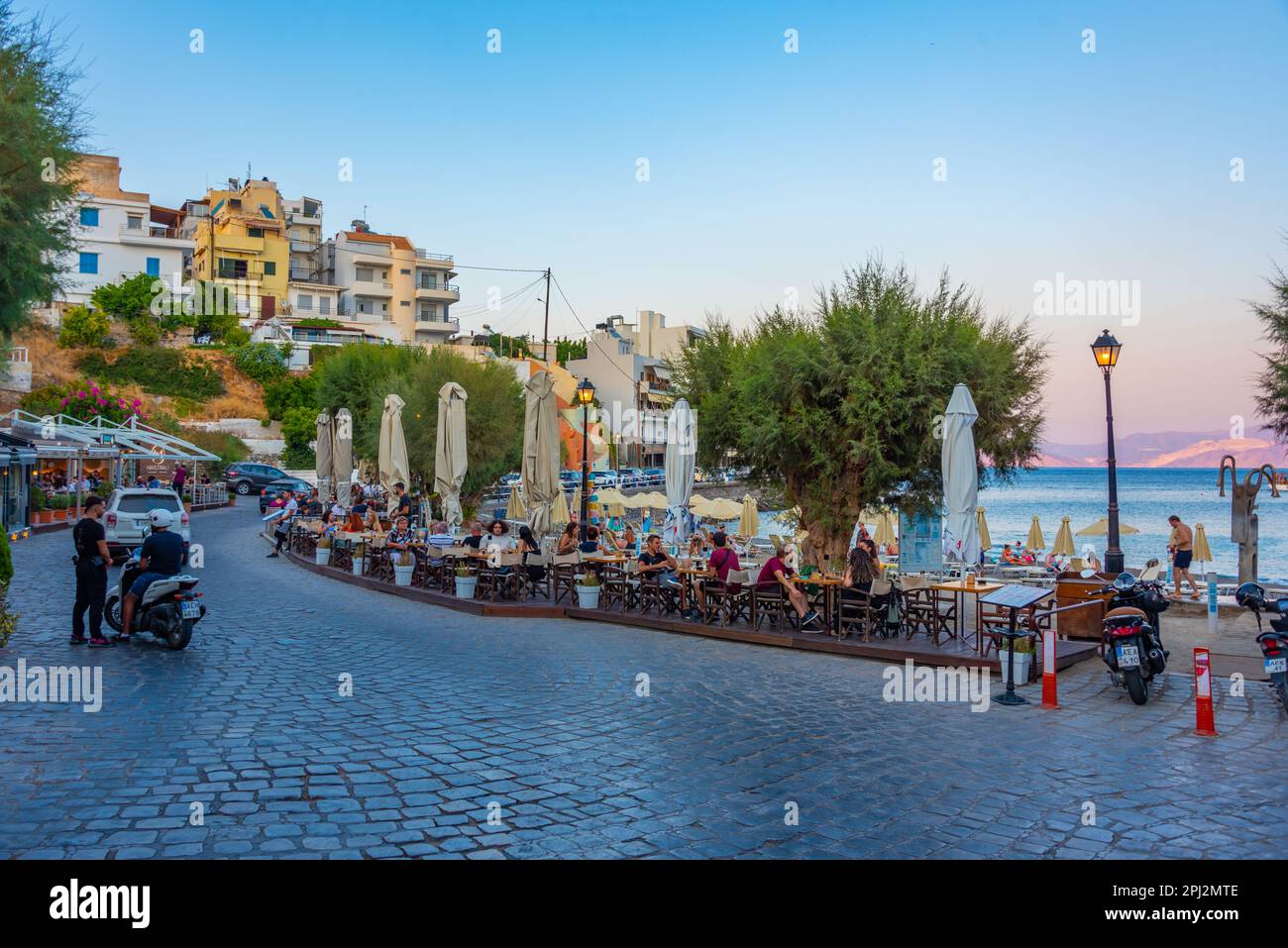 Agios Nikolaos, Greece, August 19, 2022: Sunset view of Paralia ...