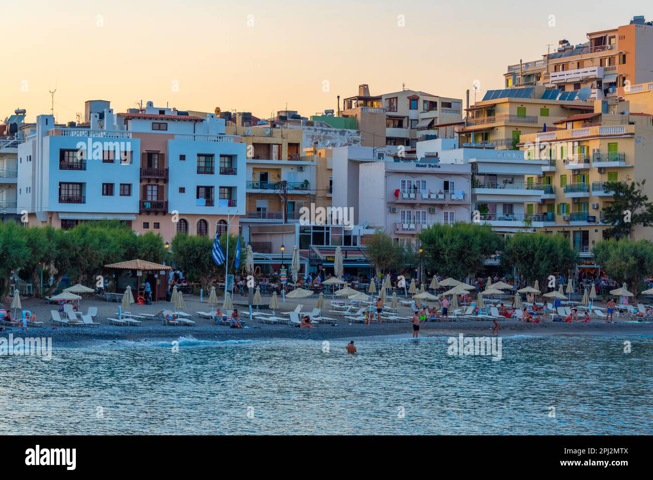 Agios Nikolaos, Greece, August 19, 2022: Sunset view of Paralia ...