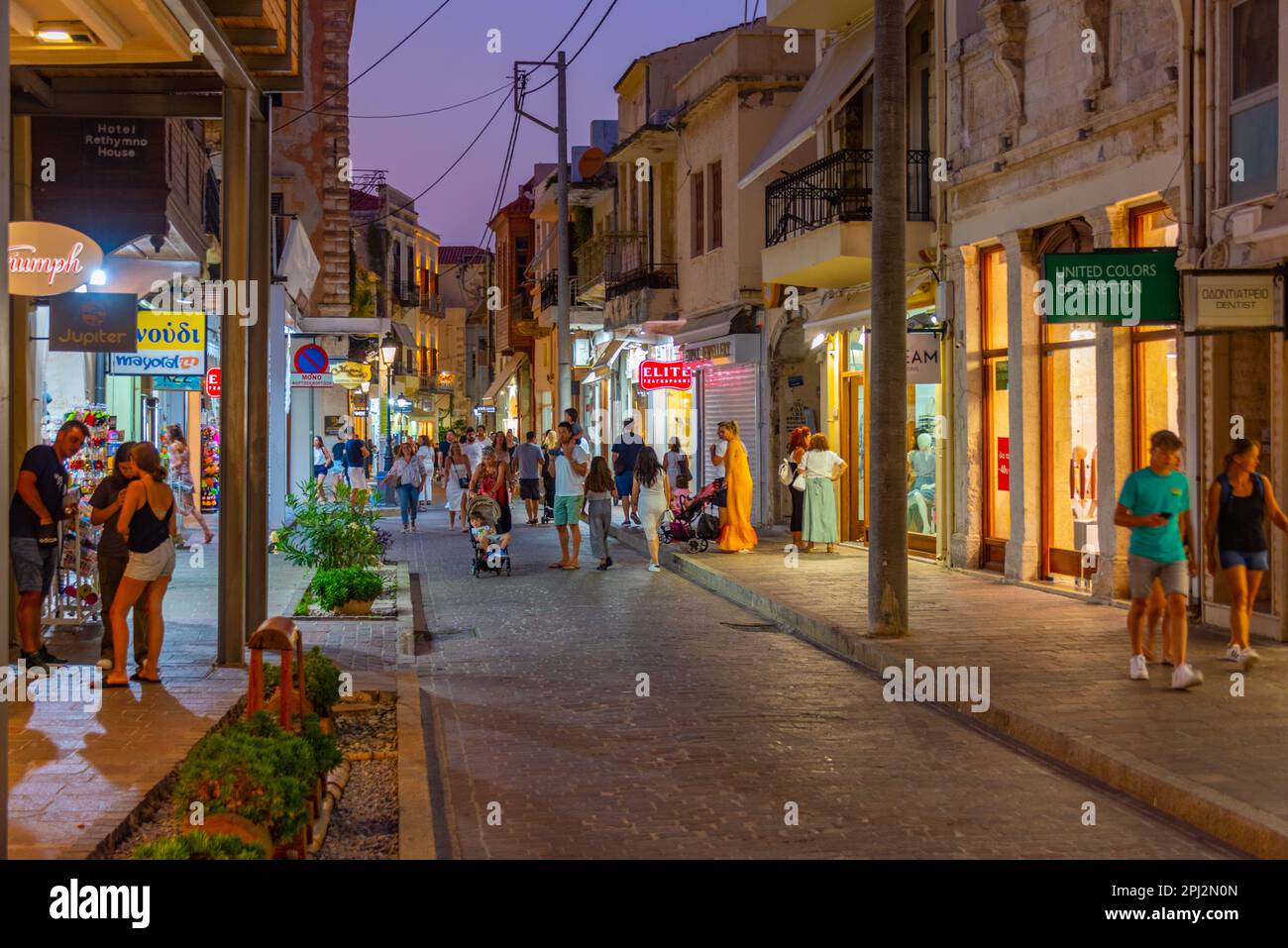 Rethimno, Greece, August 20, 2022: Sunset view of people strolling at a ...
