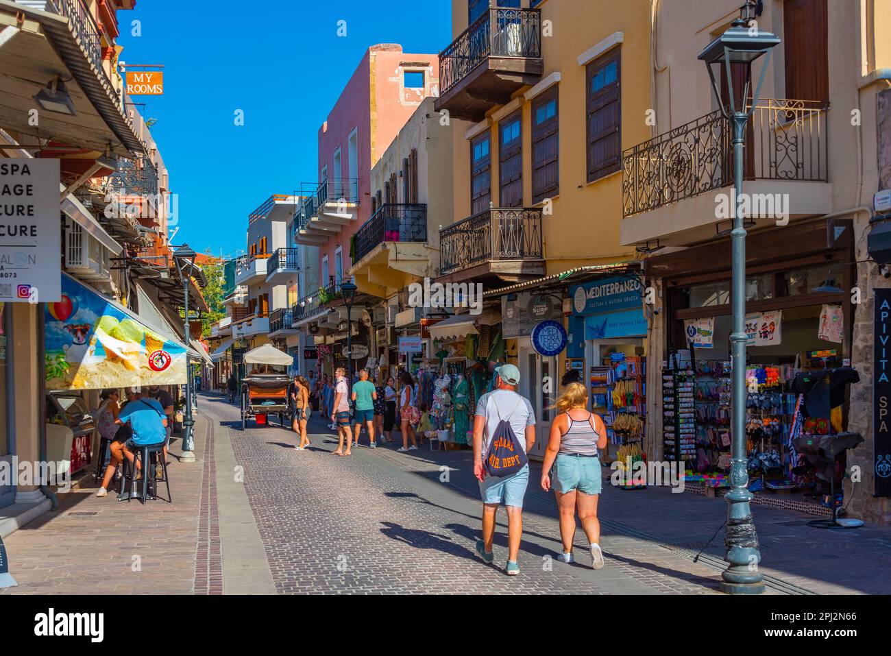 Chania, Greece, August 21, 2022: People are strolling at a tourist ...
