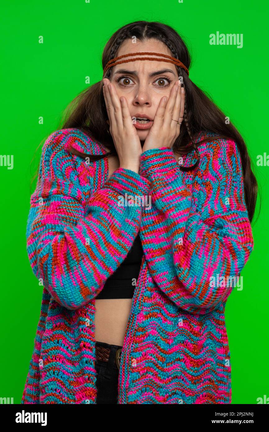 Stressed depressed woman terrified about danger problems, suffering ...