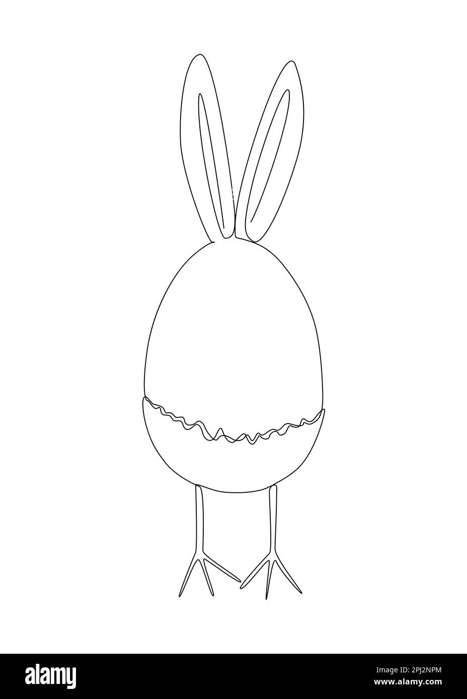One continuous line of Easter egg with rabbit ears and chicken legs ...