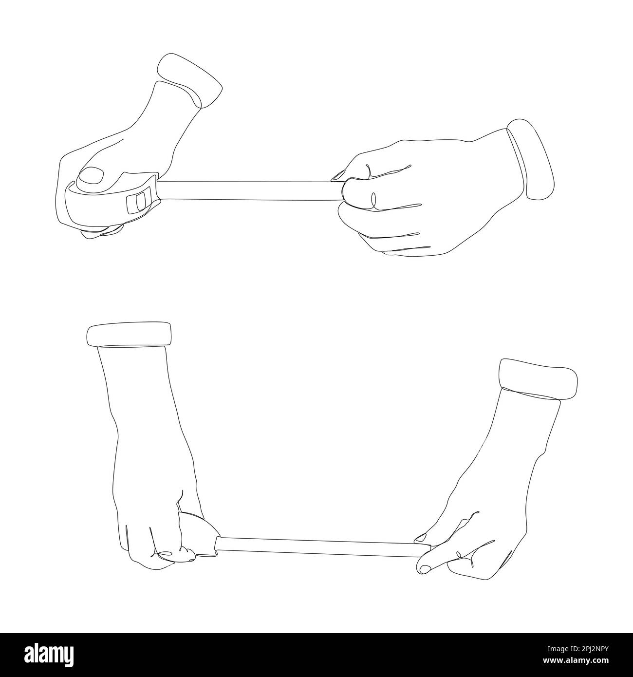 One Continuous Line Of Hand With Ruler Tape Thin Line Illustration Vector Concept Contour
