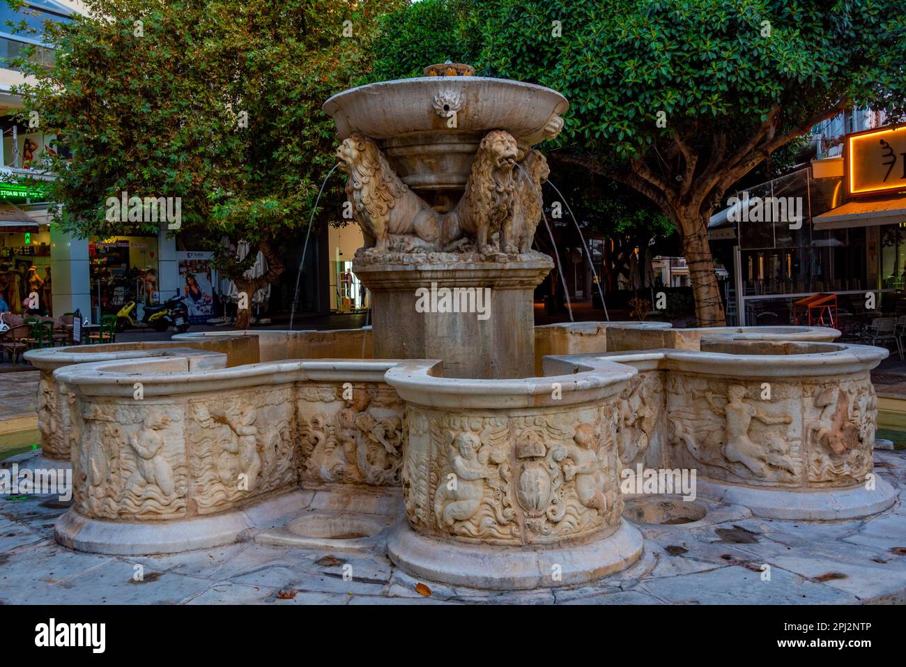 Heraklion, Greece, August 24, 2022: Sunrise view of Morosini Fountain ...
