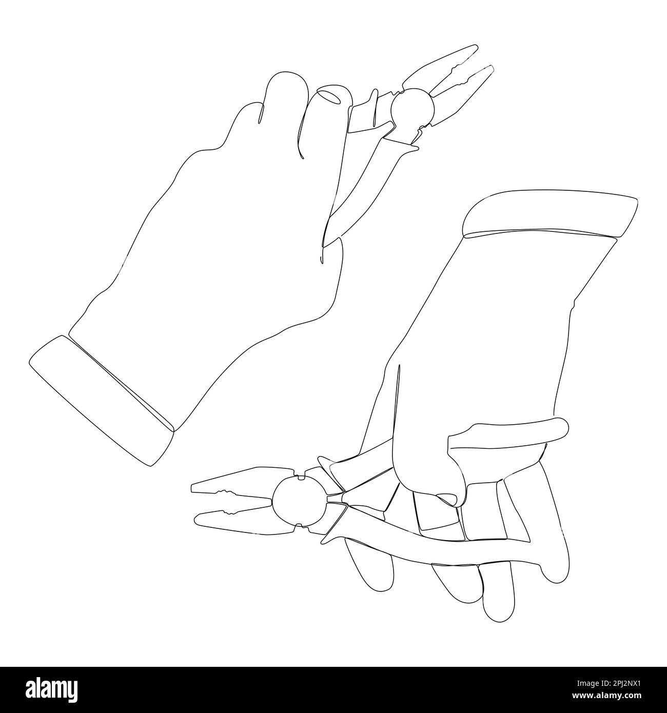 One continuous line of hand holding pliers. Thin Line Illustration ...