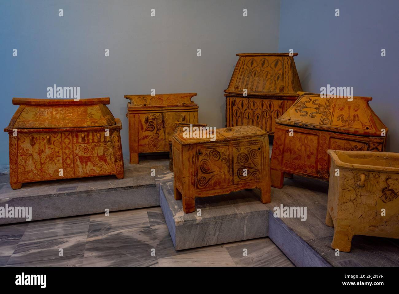 Heraklion, Greece, August 24, 2022: Collection of historical artifacts ...