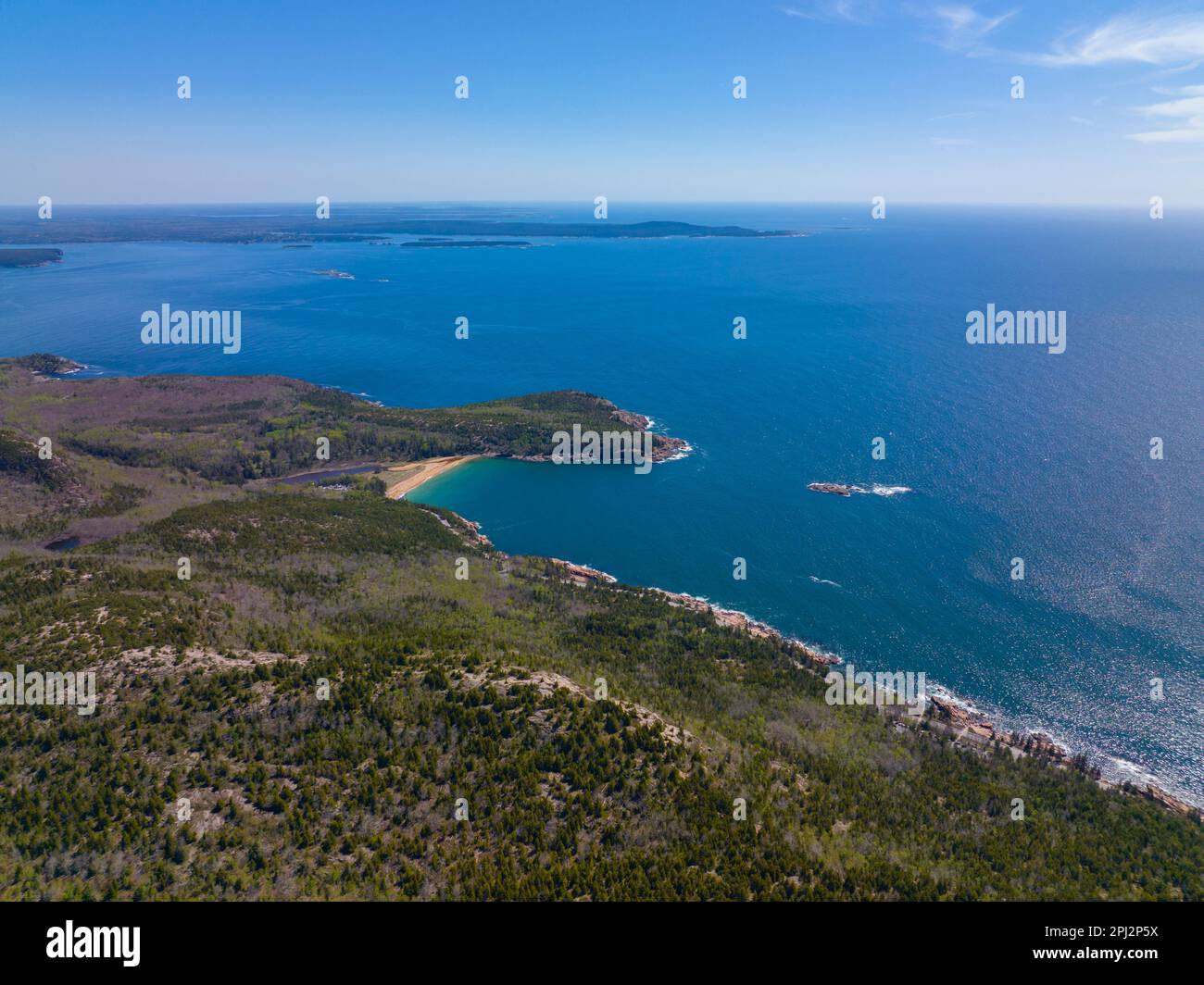 Acadia National Park aerial view including Frenchman Bay on Mt Desert ...