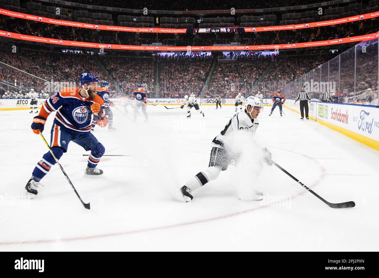 Los Angeles Kings' Rasmus Kupari (89) is chased by Edmonton Oilers ...
