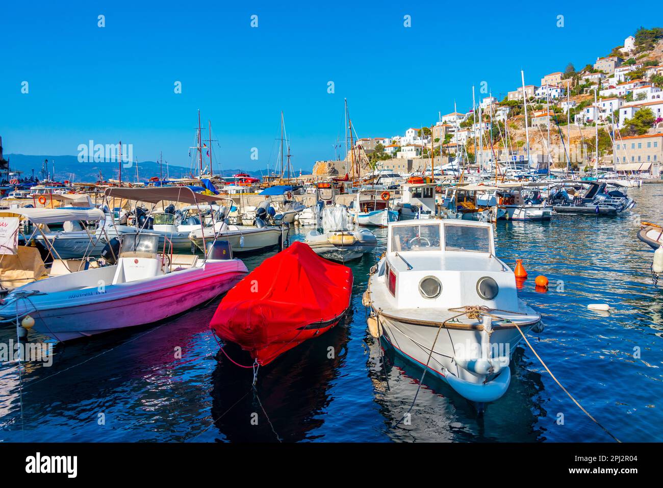 Hydra, Greece, September 4, 2022: View of port of Hydra in Greece Stock ...