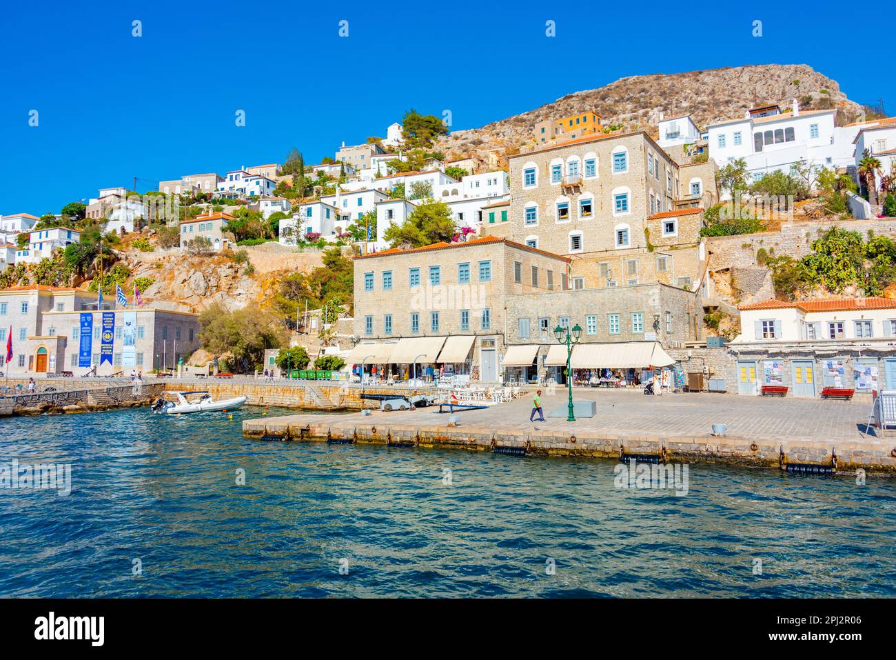 Hydra, Greece, September 4, 2022: Seaside promenade at the port of ...