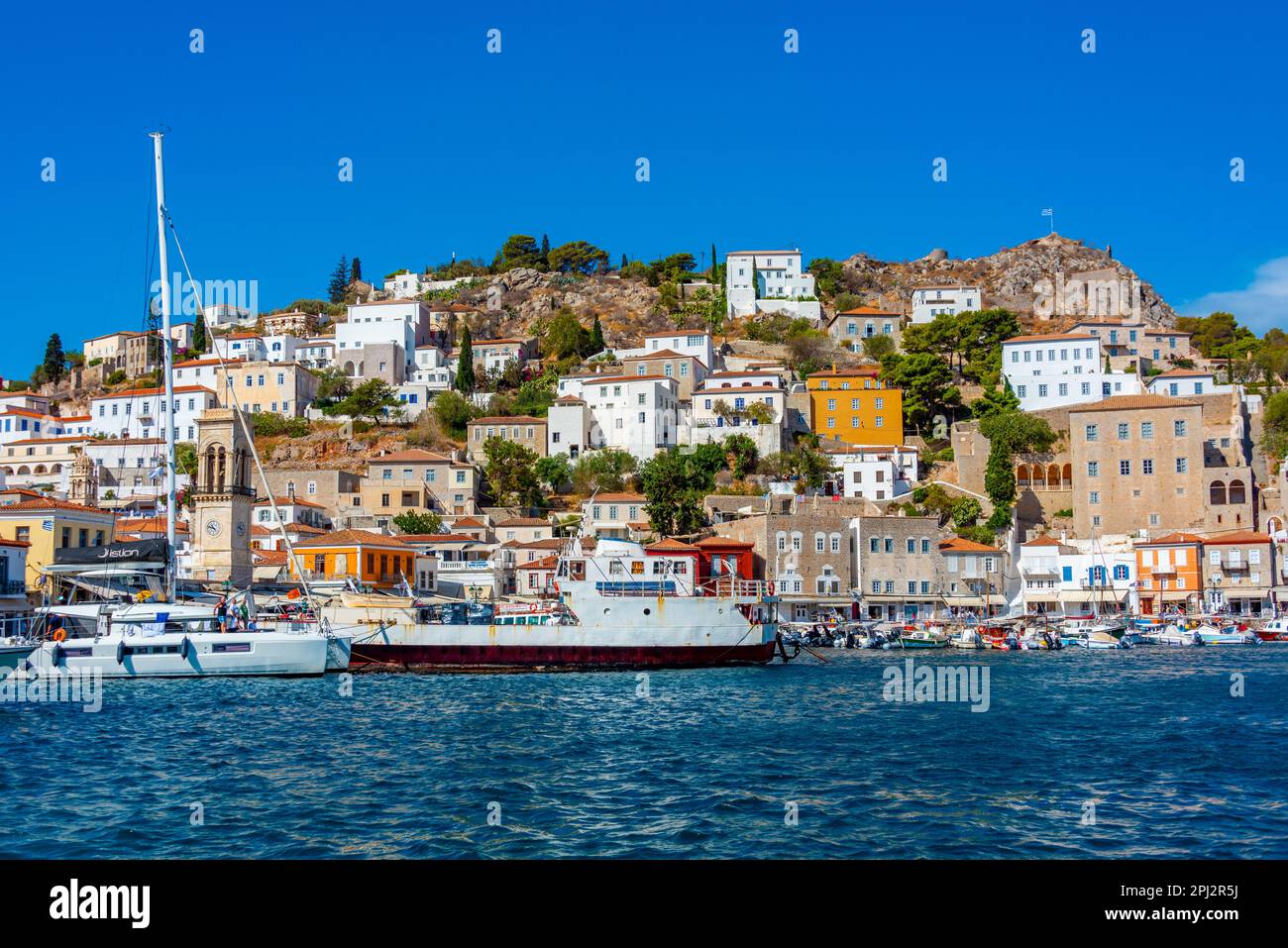 Hydra, Greece, September 5, 2022: View of port of Hydra in Greece Stock ...