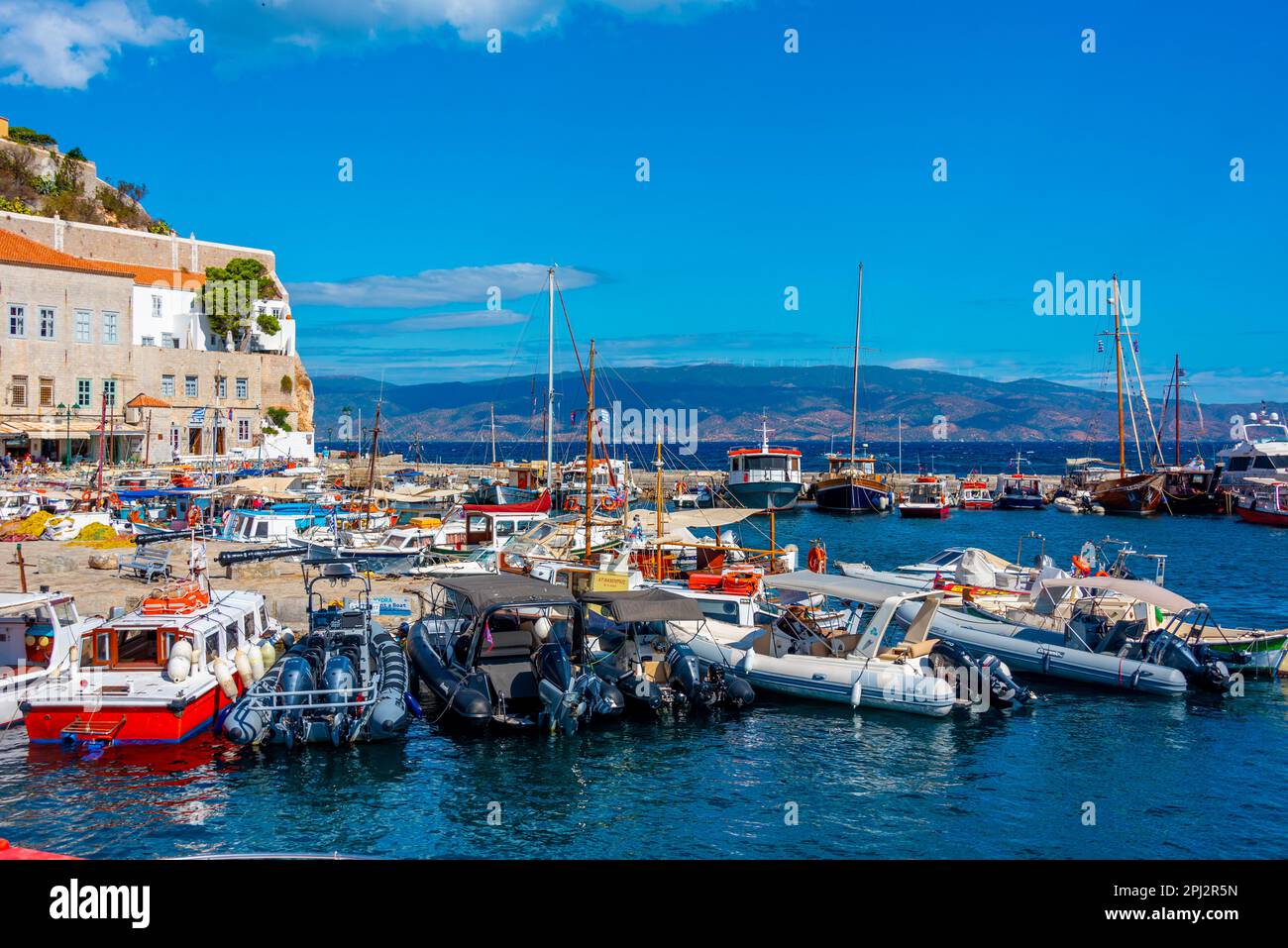 Hydra, Greece, September 5, 2022: View of port of Hydra in Greece Stock ...