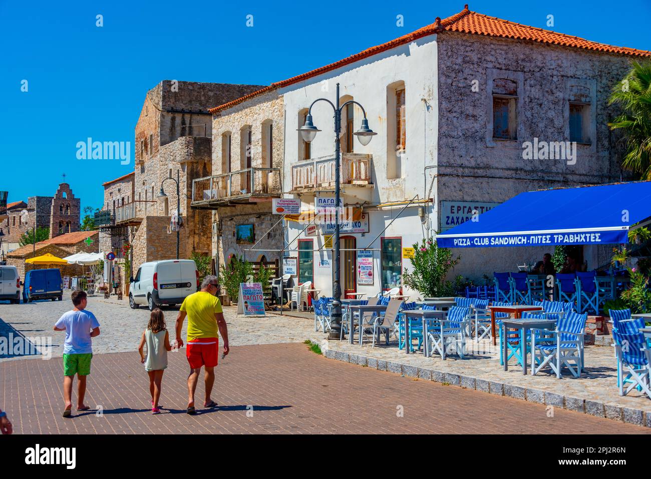 Aeropoli, Greece, September 6, 2022: Traditional street at Greek town ...