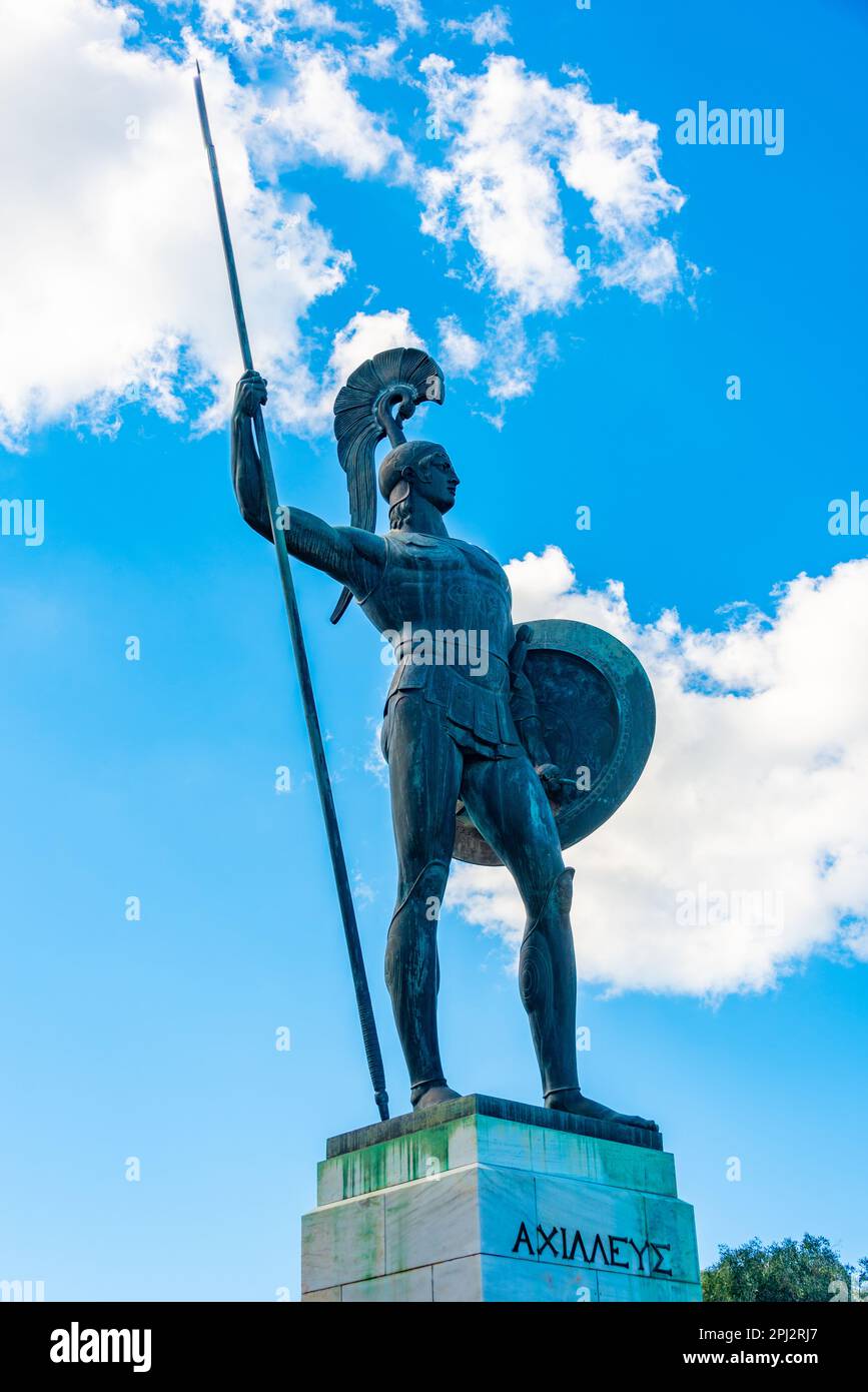 Kerkyra, Greece, September 12, 2022: Statue of Achilles at Achilleion ...