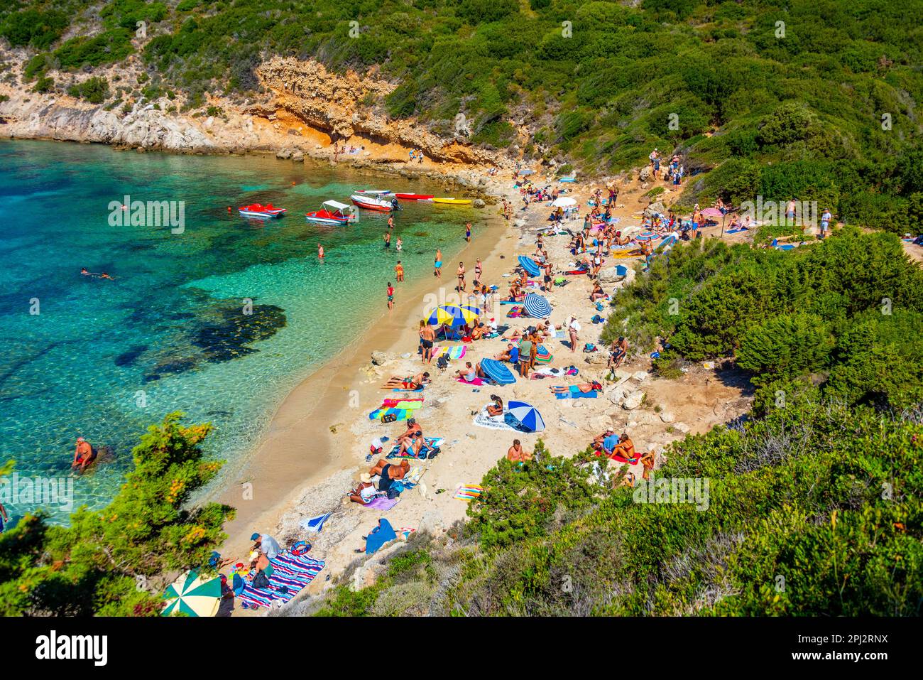 Afionas, Greece, September 14, 2022: Panorama of Porto Timoni beach at ...