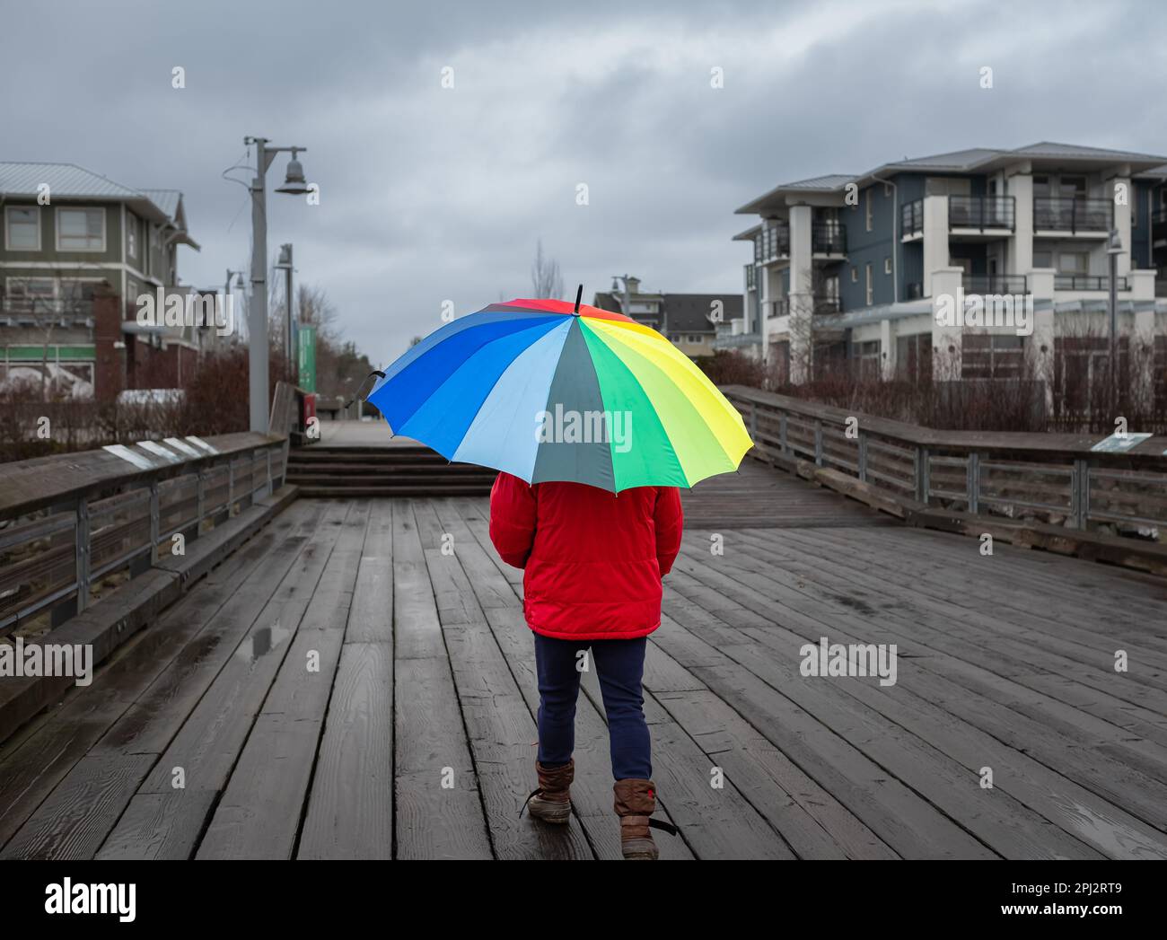 Lonely Girl In Rain With Umbrella Rainbow