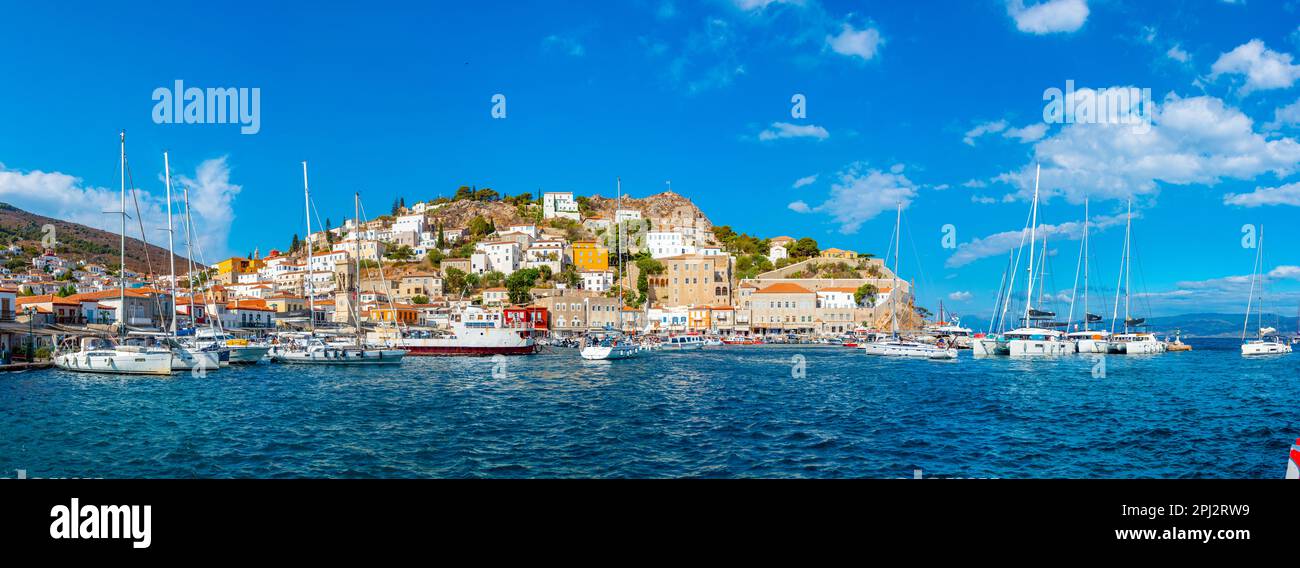 Hydra, Greece, September 5, 2022: View of port of Hydra in Greece Stock ...