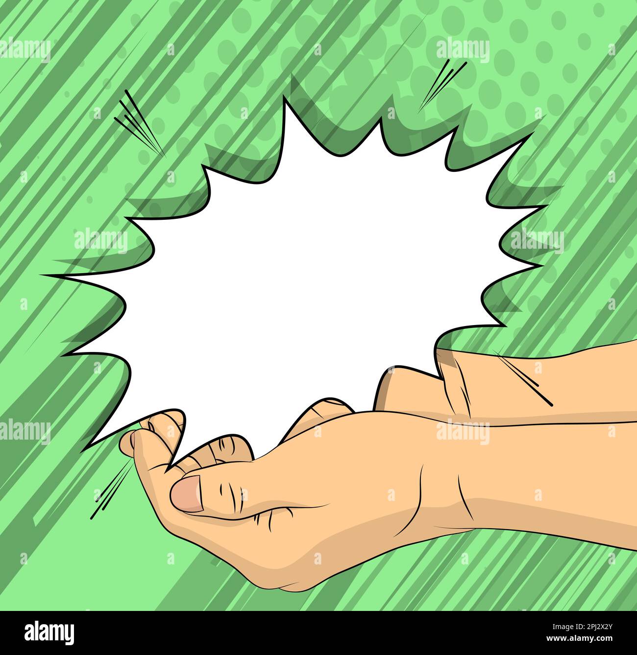 Comic Book Man's Hand Holding a blank speech bubble in his palm ...